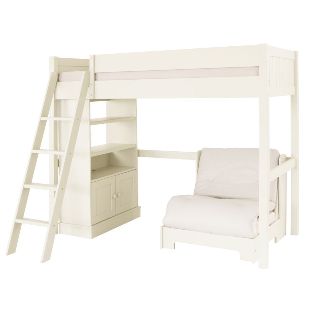 High Sleeper Loft Bed with Futon and Media Storage Cabinet | High ...